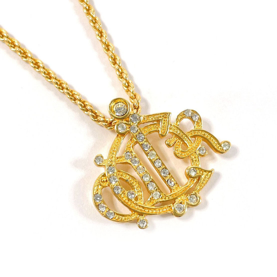 Christian Dior Necklace Emblem logo metal/Rhinestone gold Women Second ...